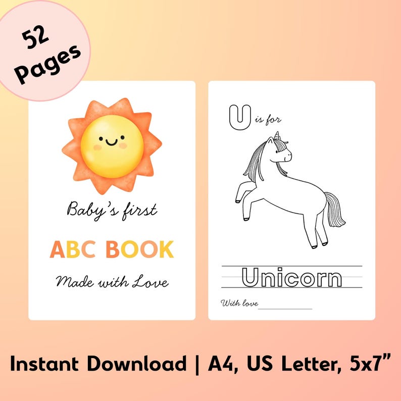 Printable Baby’s First ABC Coloring Book, A to Z Baby Shower Activity ...