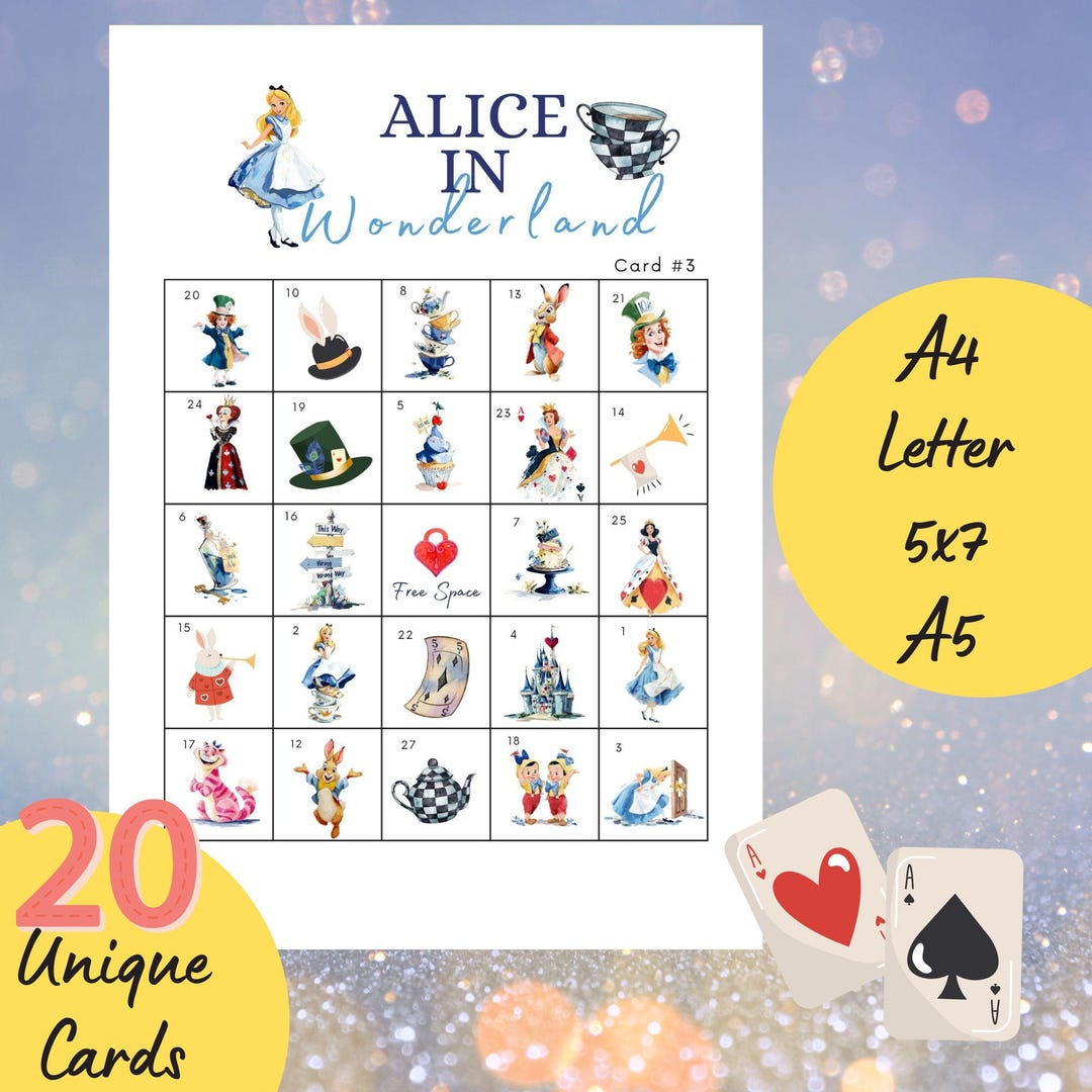 Alice in Wonderland Bingo: Mad Hatter Tea Party Game (printable PDF ...