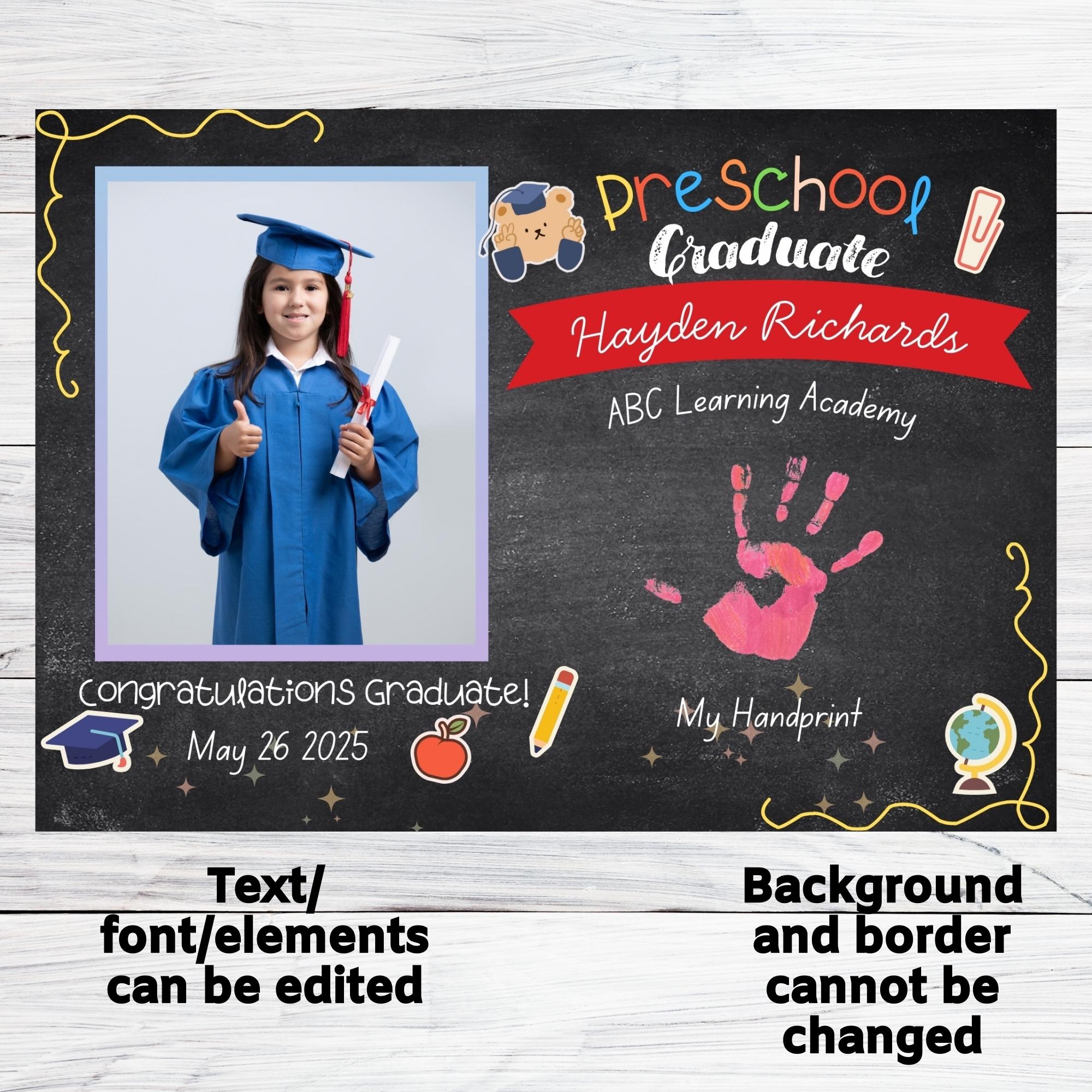 Editable Preschool Graduation Keepsake, Last Day of Preschool Handprint ...
