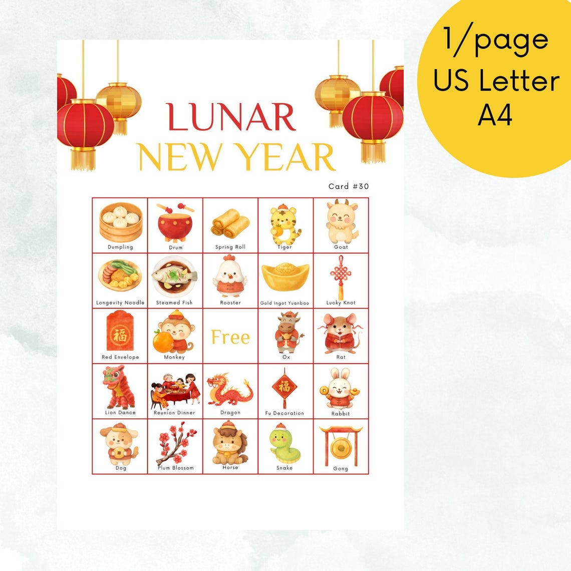 Lunar New Year Bingo Cards for Kids | Chinese New Year Bingo Game | 30 ...
