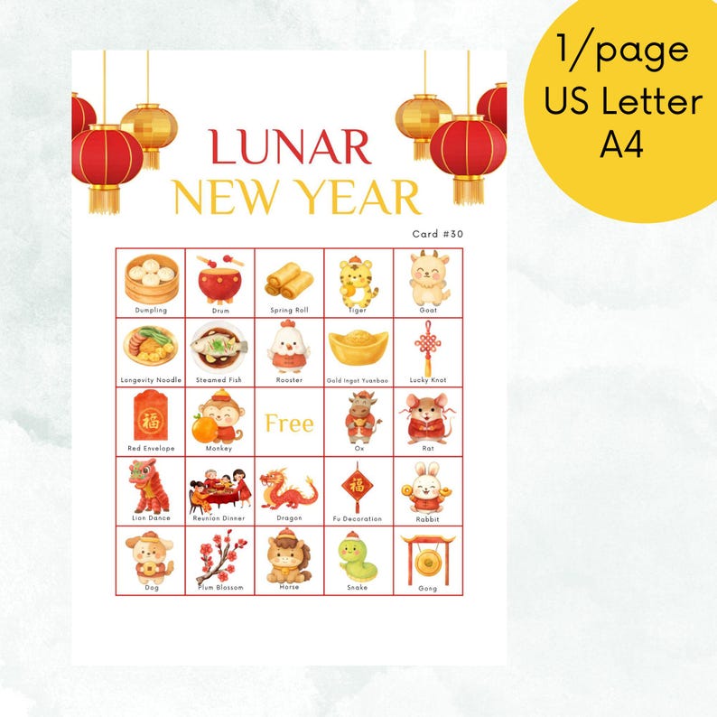Lunar New Year Bingo Game | 30 Printable Cards (instant Download) - Etsy
