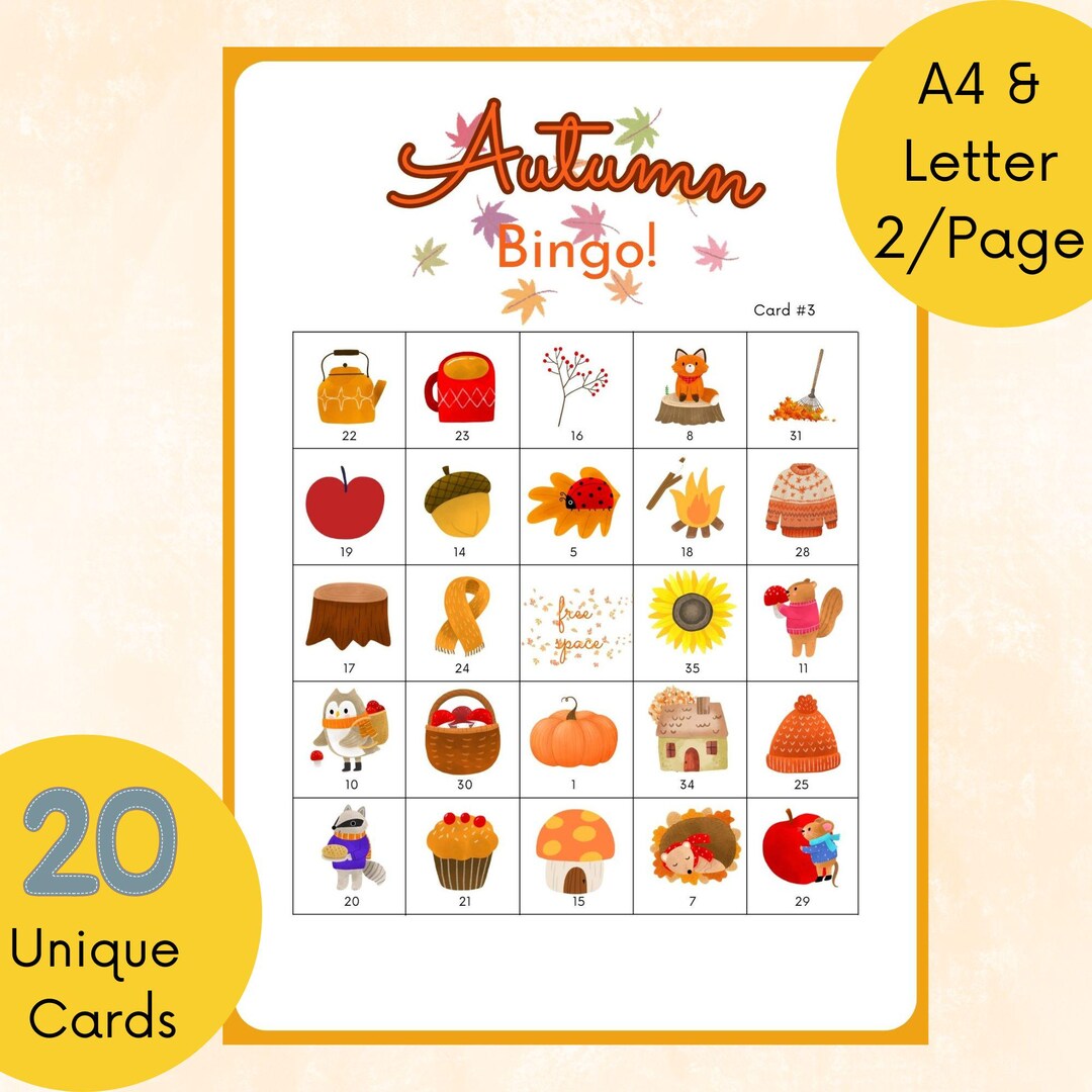 Autumn Bingo Printable Game | Fall Bingo Cards for Kids & Adults ...