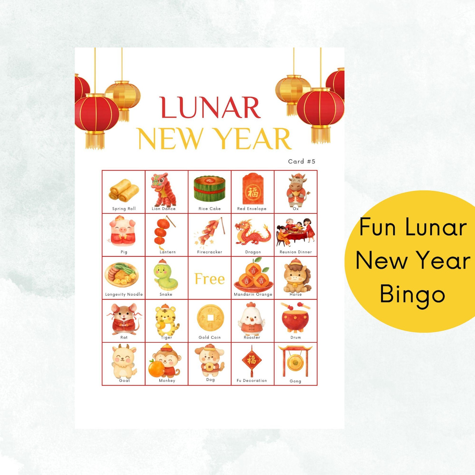 Lunar New Year Bingo Cards for Kids | Chinese New Year Bingo Game | 30 ...