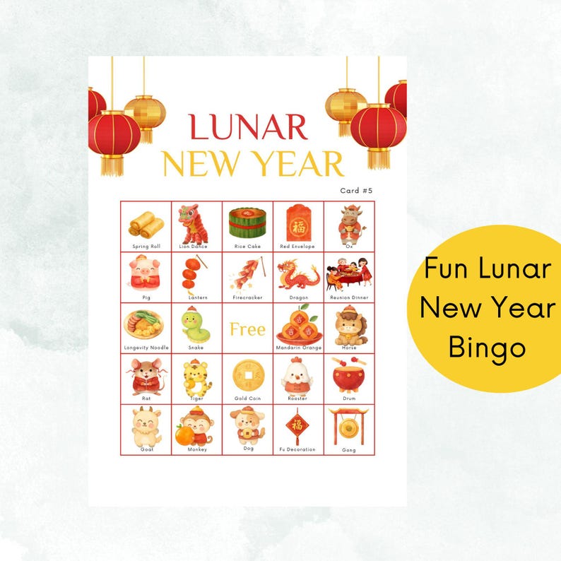 Lunar New Year Bingo Cards for Kids | Chinese New Year Bingo Game | 30 ...