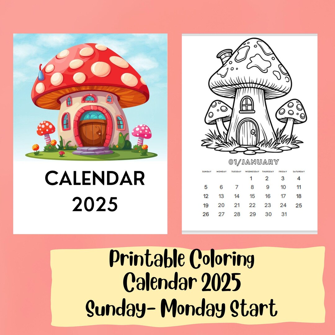 Calendario imprimible para colorear 2025, calendario para niños ...