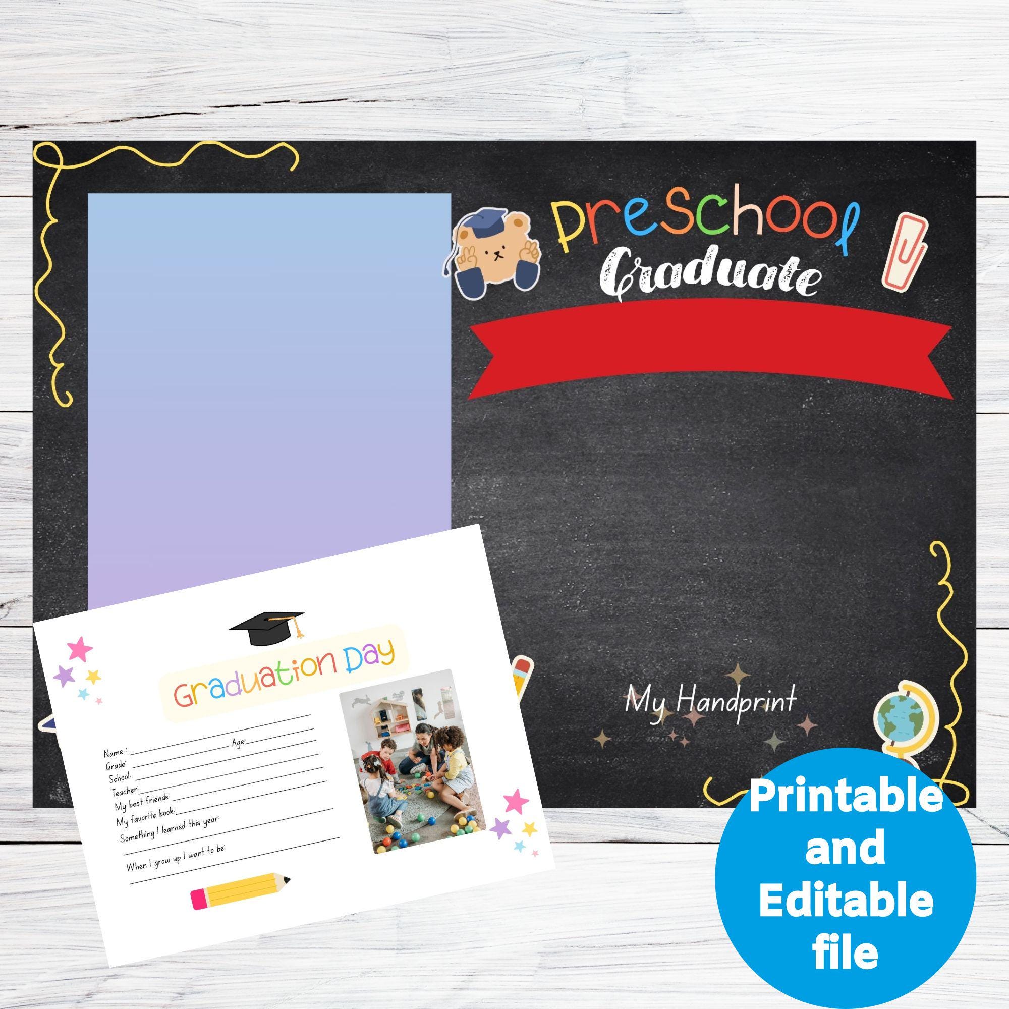 Editable Preschool Graduation Keepsake, Last Day of Preschool Handprint ...