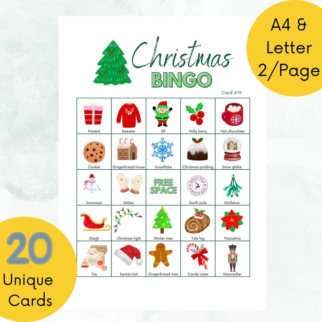 Printable Christmas Bingo Game: 20 Unique Bingo Cards | Kids Christmas ...