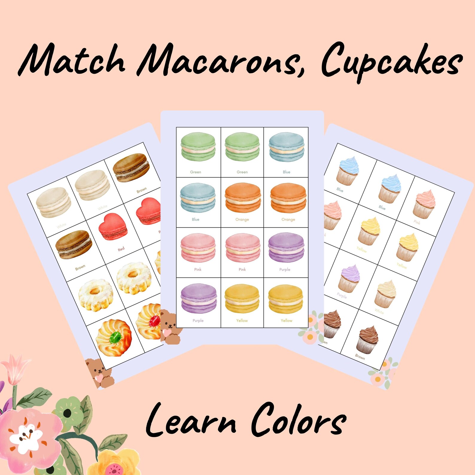 Printable Tea Party Matching Game for Kids, Tea Party Color Matching ...