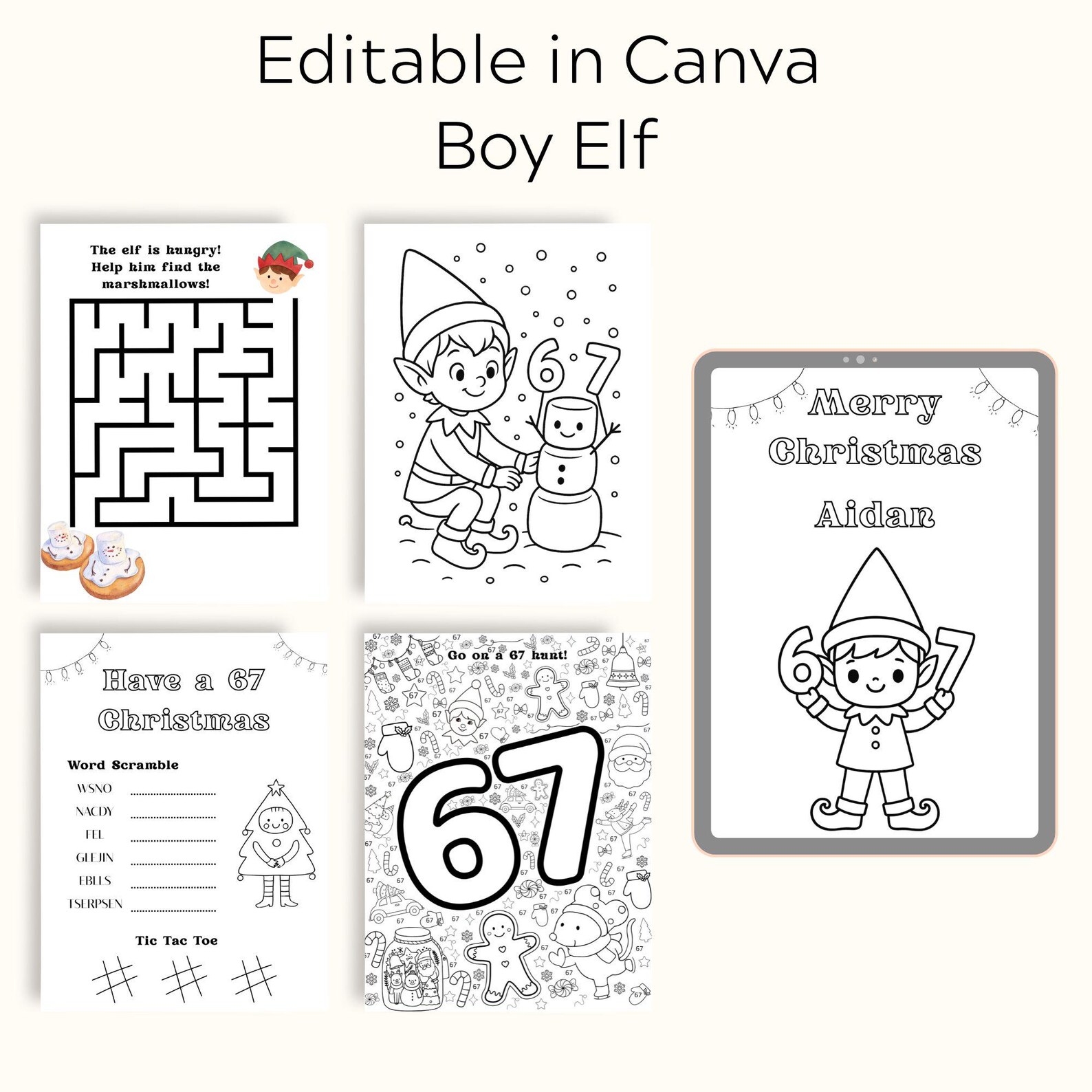 67 Elf Christmas Activity Booklet, Editable Canva Template (printable ...