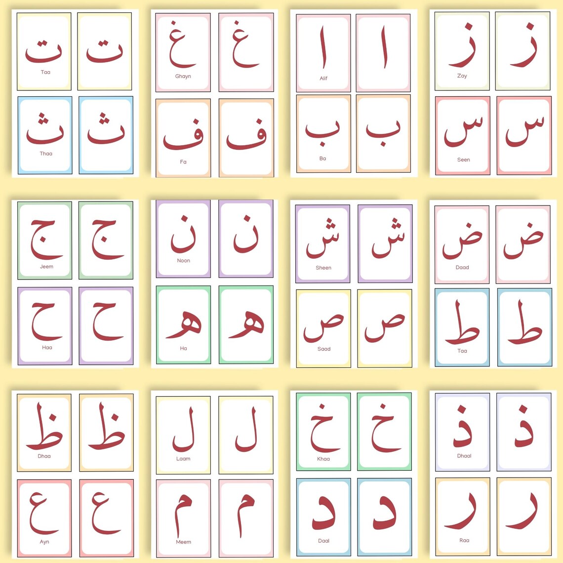 Printable Arabic Alphabet Flashcards, Arabic Alphabet Coloring Pages ...