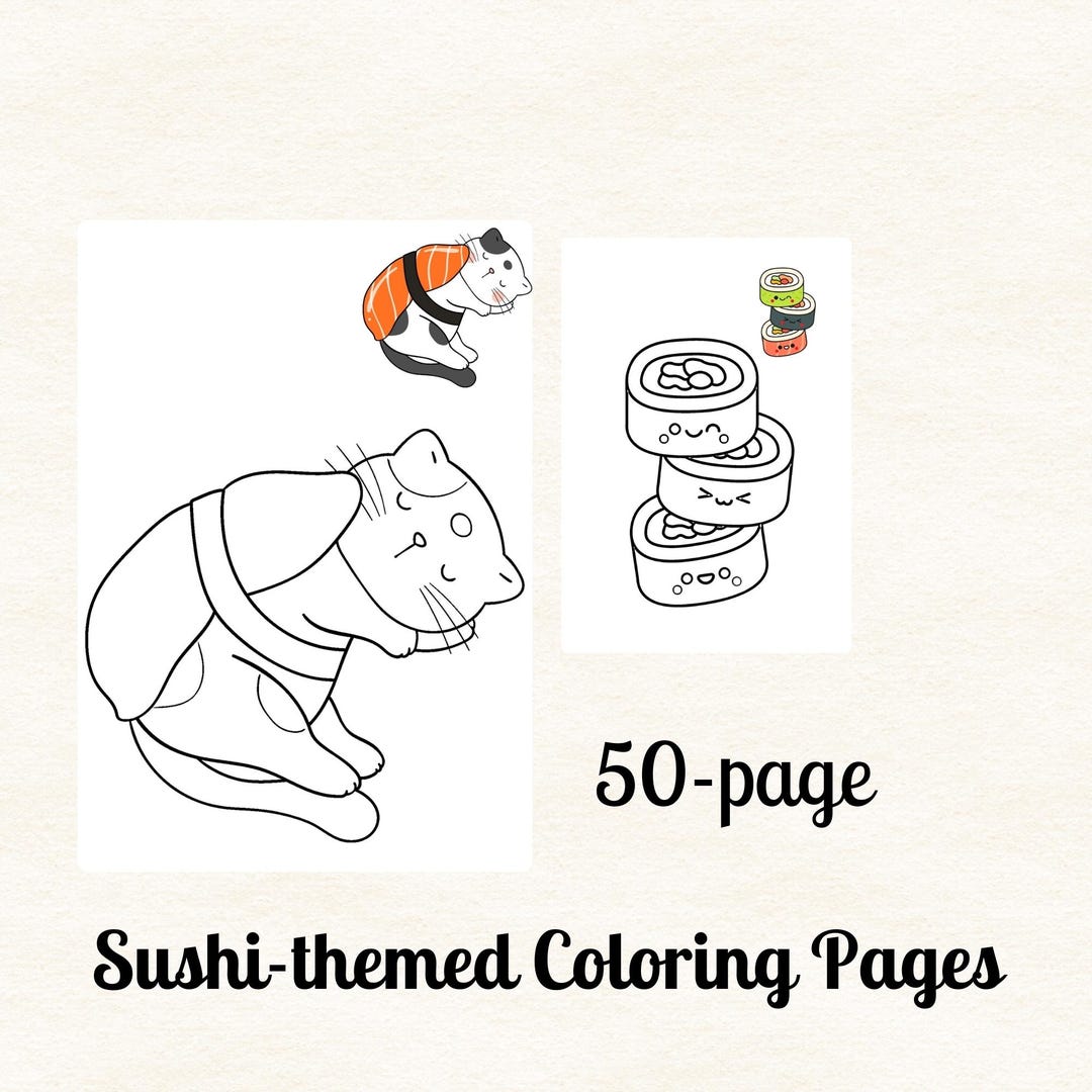Printable Sushi Coloring Sheets, Easy-to-color Sushi Designs, Stress ...