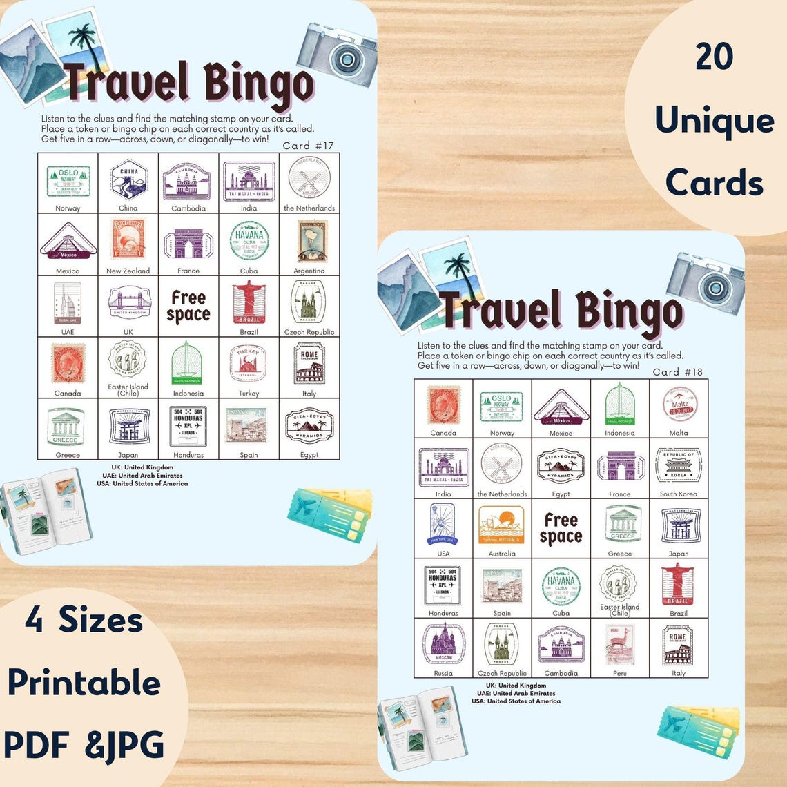 Travel Bingo Printable Game for Kids and Adults | Summer Vacation Bingo ...