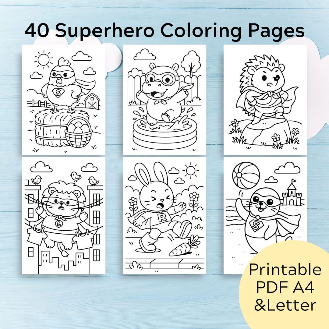 Superhero Animal Coloring Pages for Kids, Bold Easy Activity PDF (40 ...