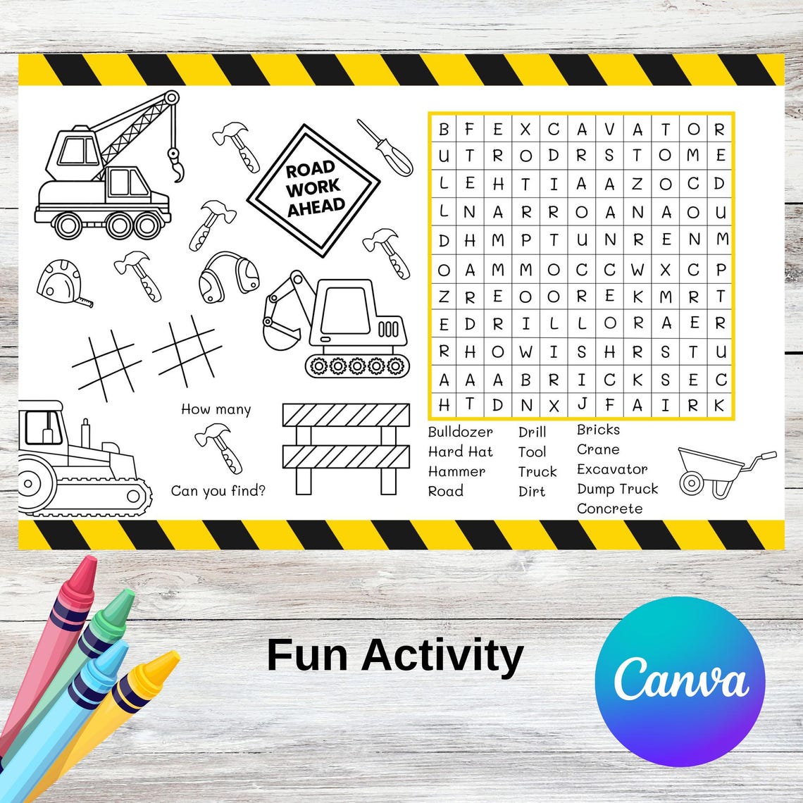 Editable Construction Birthday Placemat: Kids Activity (digital ...