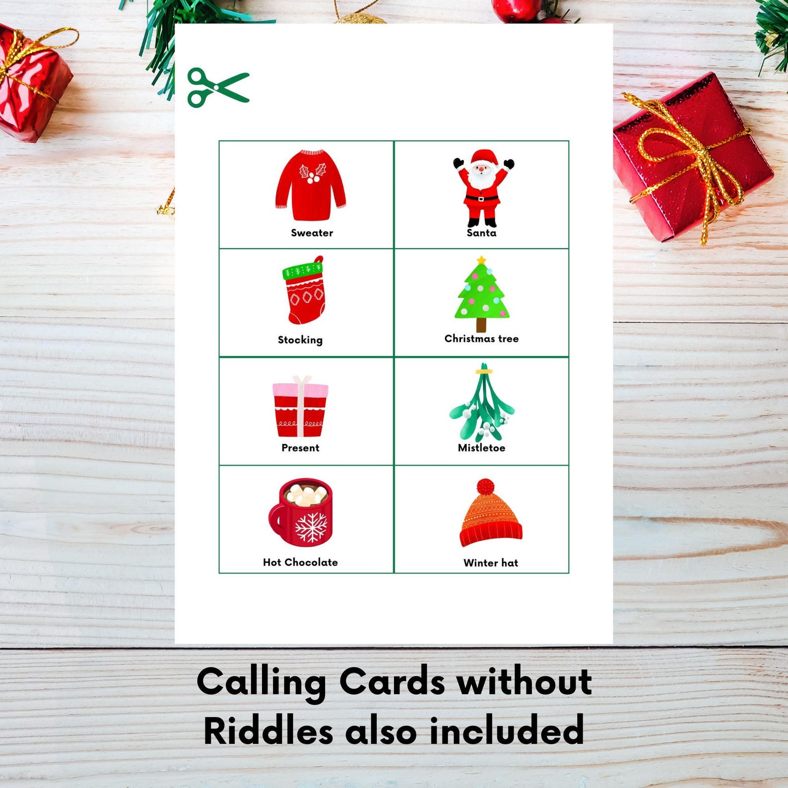 Printable Christmas Bingo Game: 50 Holiday Riddle Cards (A4 & US Letter ...