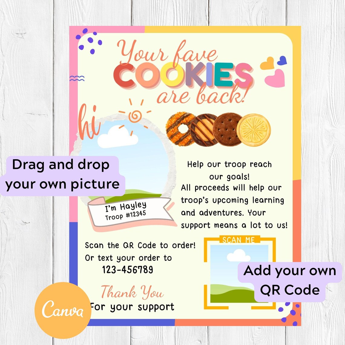 Editable Cookie Sales Flyer, Fundraising Template (canva Digital ...