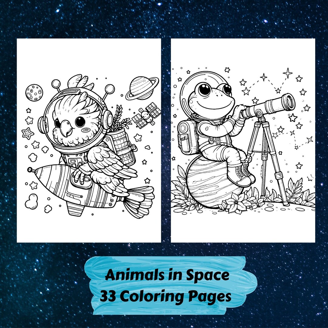 Animals in Space Printable Coloring Pages, Intergalactic Coloring Book ...
