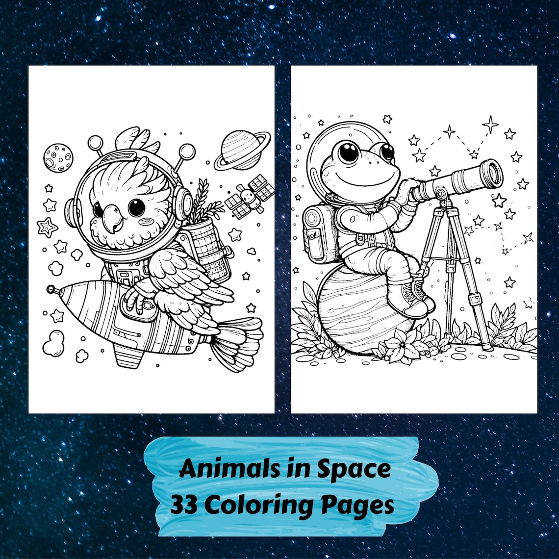 Animals in Space Printable Coloring Pages, Intergalactic Coloring Book ...