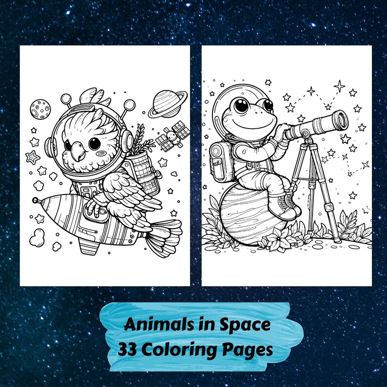 Animals in Space Printable Coloring Pages, Intergalactic Coloring Book ...