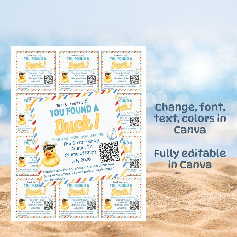 Cruising Duck Tags Editable Canva Template, Cruise Duck Game, You Found ...