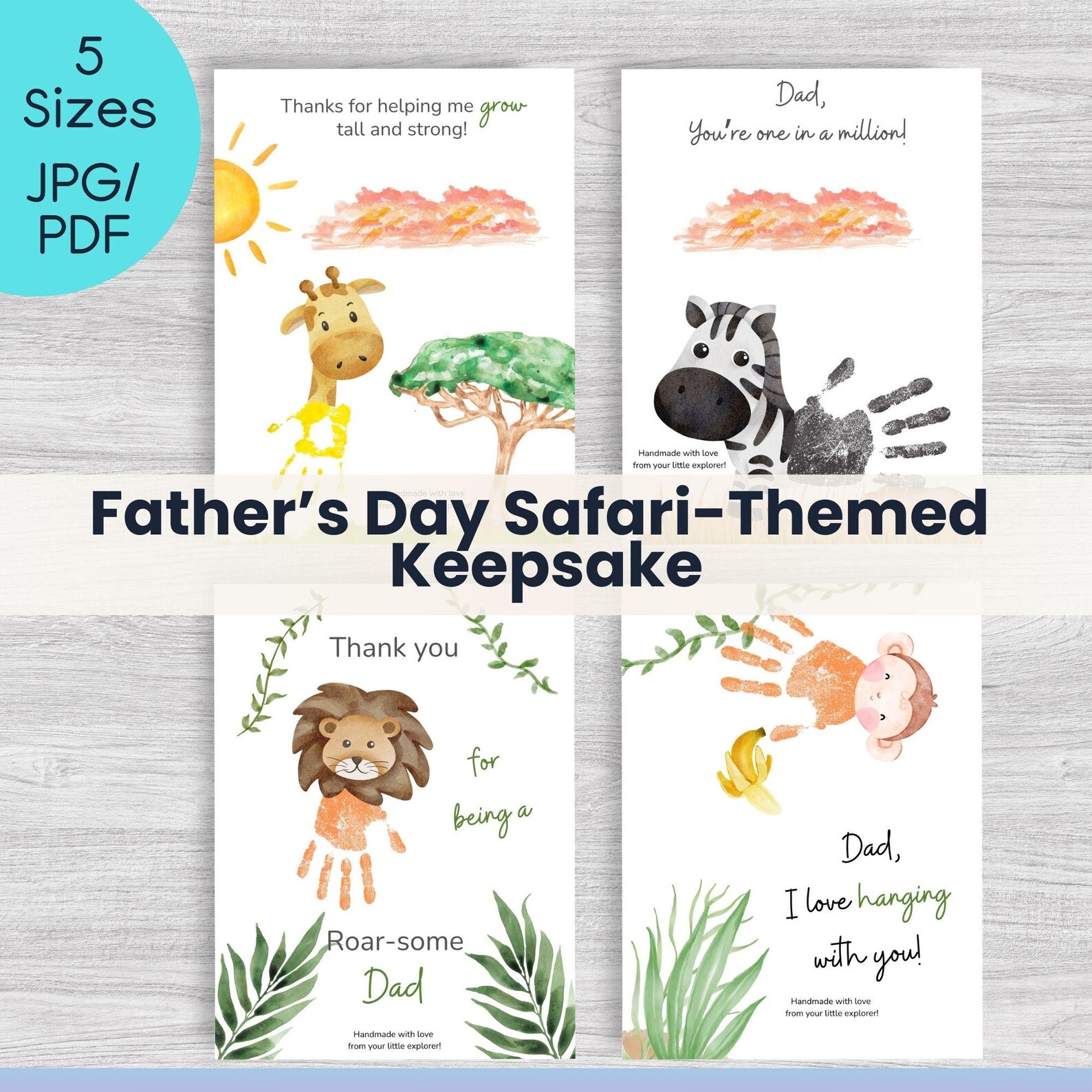 Safari Father's Day Handprint Craft Printable, Animal Craft for Kids ...