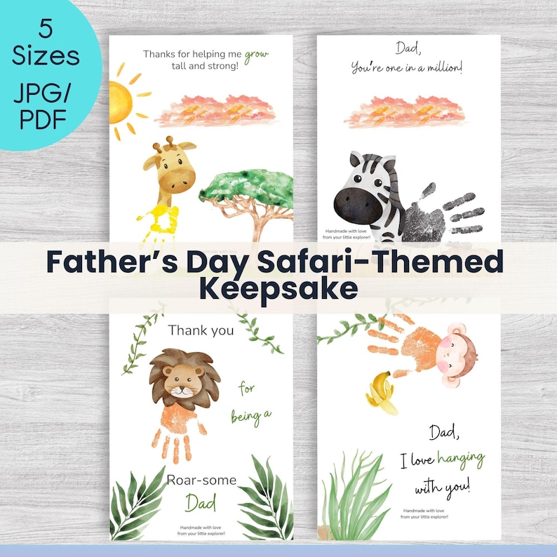 Safari Father's Day Handprint Craft Printable, Animal Craft for Kids ...
