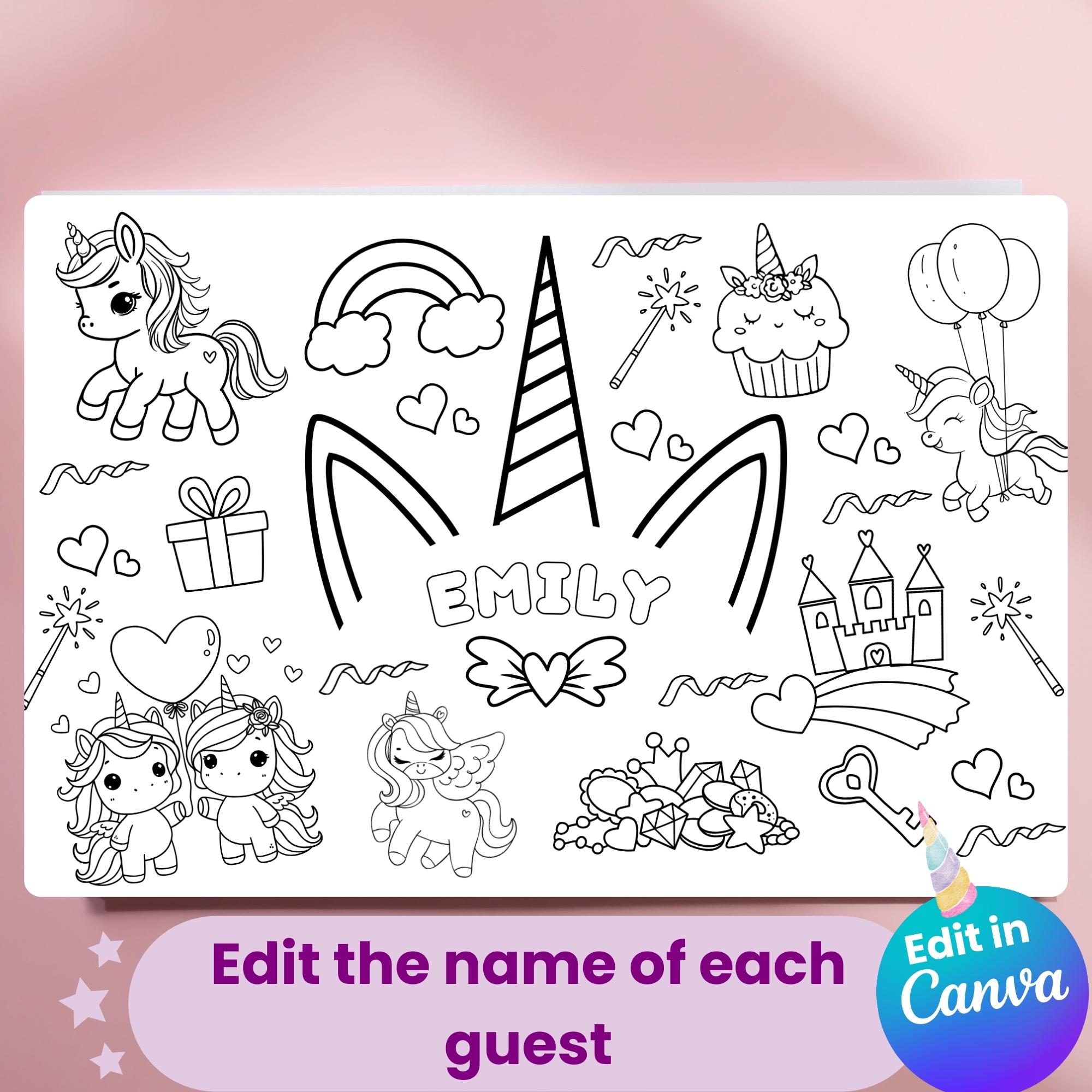 Editable Unicorn Birthday Placemat Printable Personalized Unicorn ...