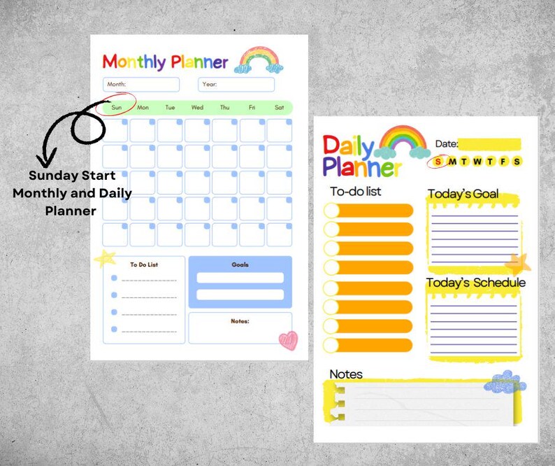 Kids' Planner Bundle Rainbow Edition, Digital Weekly Planner, Homework ...