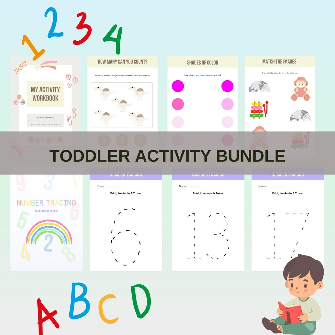 Printable Toddler Activity Workbook PDF, Preschool Tracing & Counting ...