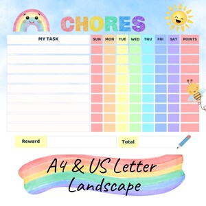 Editable Rainbow Chore Chart, Kids Chore List, Family Chore Organizer ...