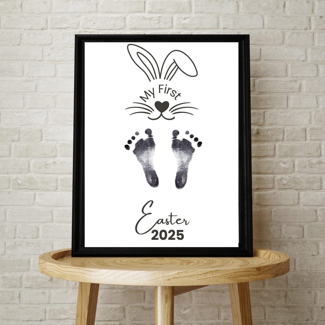 Personalized Baby First Easter Footprint Art, Printable Easter Bunny ...