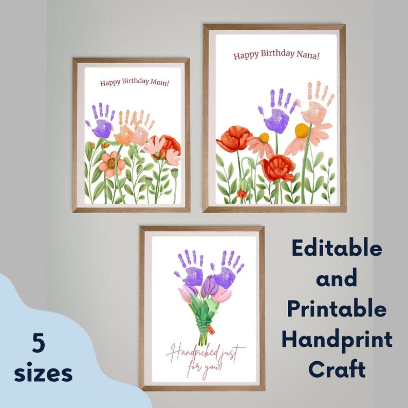 Editable Handprint Flower Bouquet Art: Birthday Keepsake (canva ...