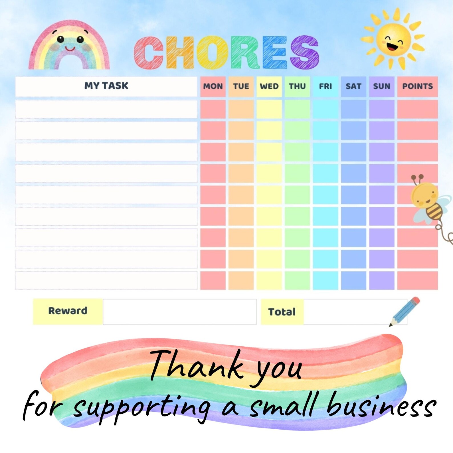 Editable Rainbow Chore Chart, Kids Chore List, Family Chore Organizer ...