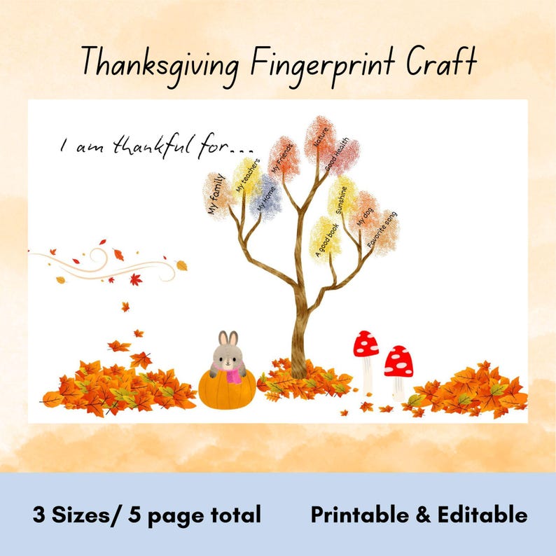 Thanksgiving Fingerprint Tree Craft Printable |I Am Thankful Activity ...