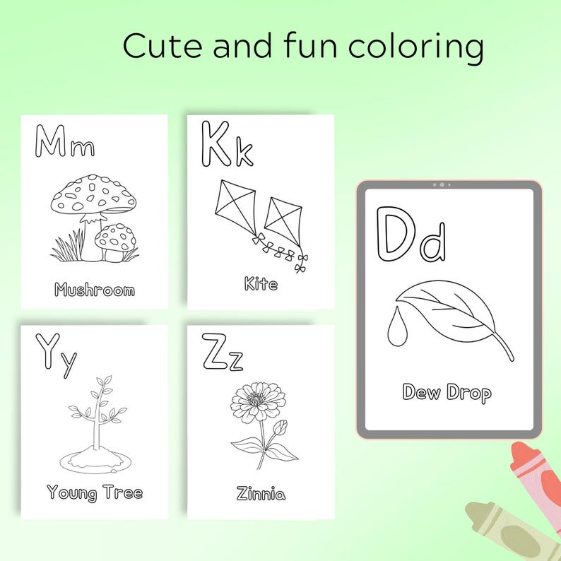Spring Alphabet Coloring Pages A-Z – Kawaii Nature Printable (A4/US ...