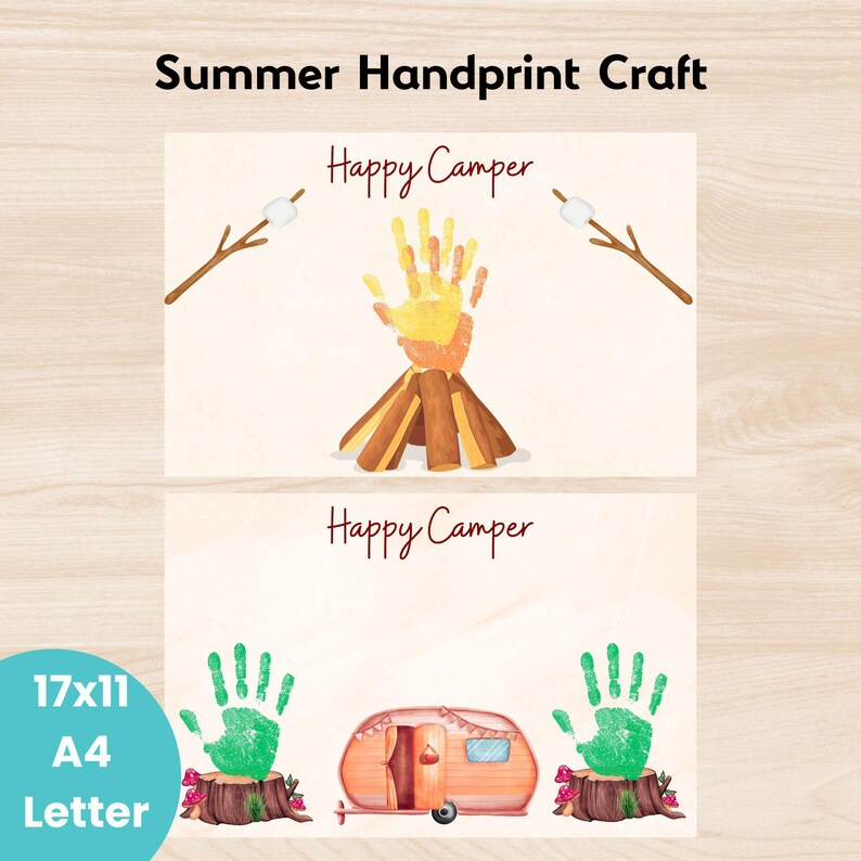 Happy Camper Handprint Craft, Camping Craft for Kids, Summer Preschool ...