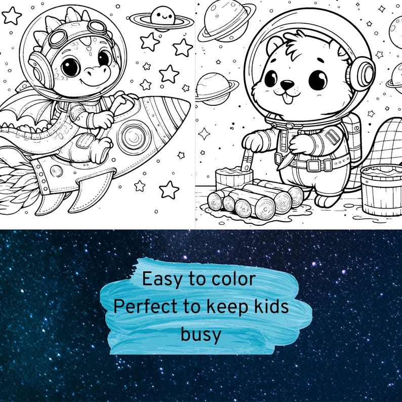 Animals in Space Printable Coloring Pages, Intergalactic Coloring Book ...