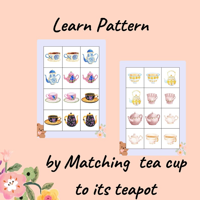 Printable Tea Party Matching Game for Kids, Tea Party Color Matching ...