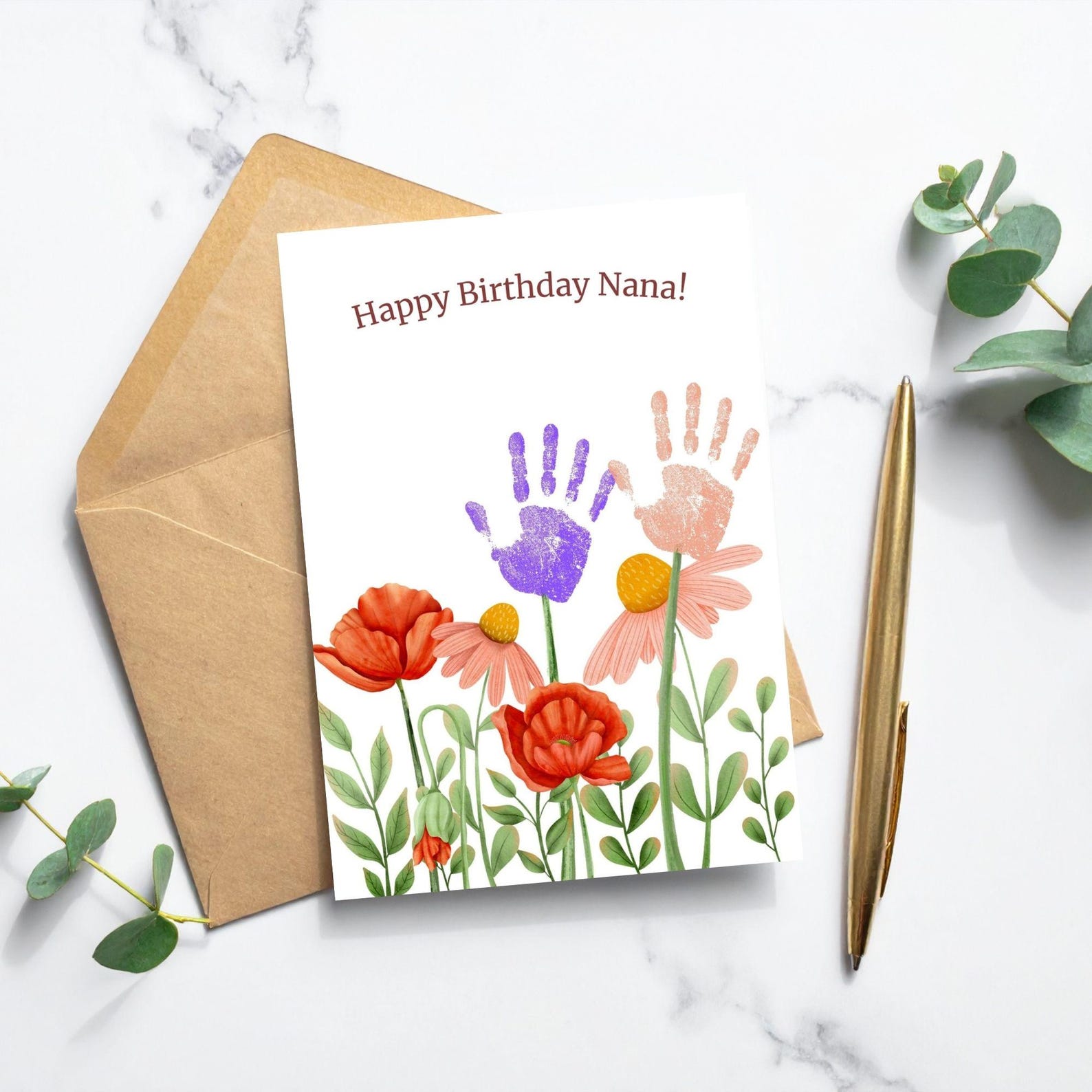 Editable Handprint Flower Bouquet Art: Birthday Keepsake (canva ...