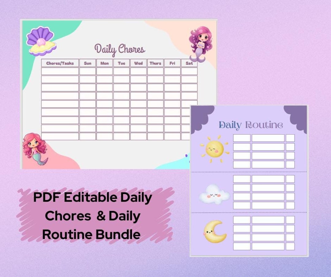 Underwater-themed Printable Daily Chores & Daily Routine Bundle ...