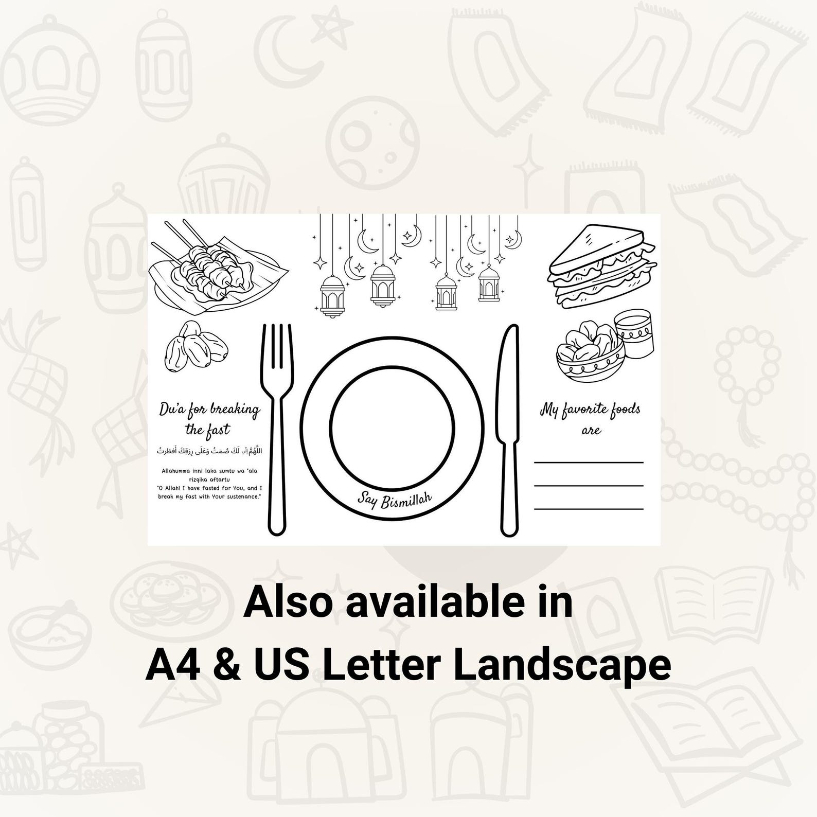 Printable Ramadan Activity Placemat for Kids, Islamic Mealtime Activity ...