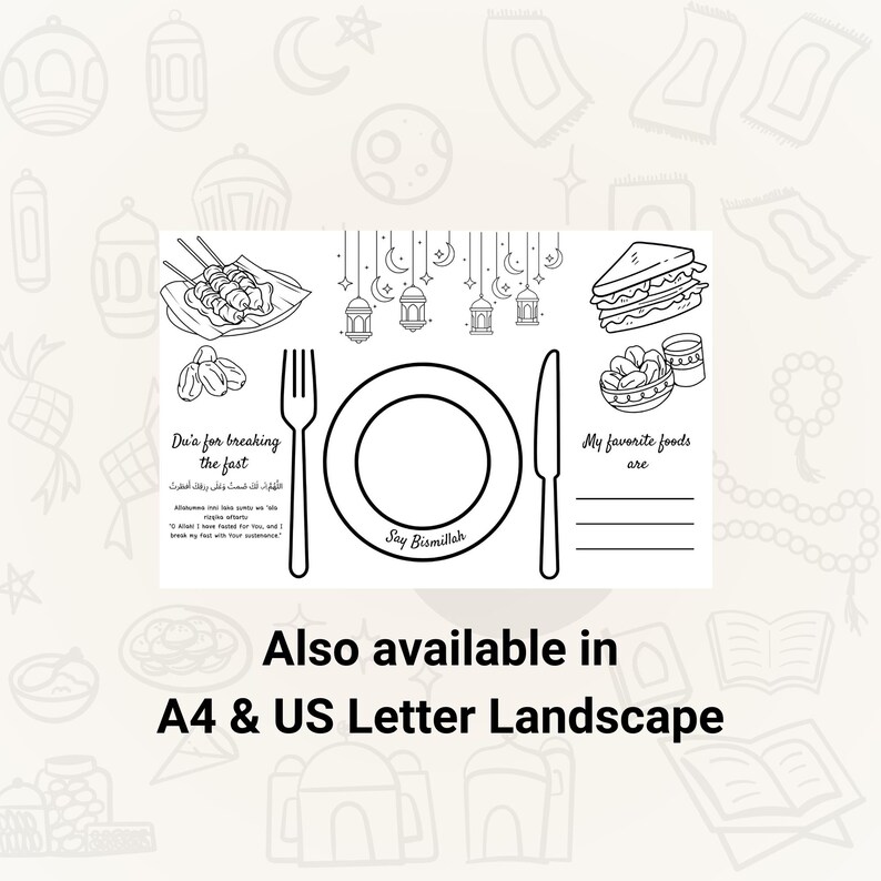 Printable Ramadan Activity Placemat for Kids, Islamic Mealtime Activity ...