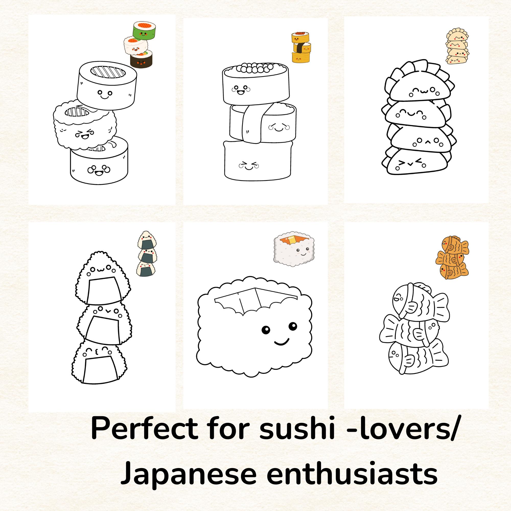 Printable Sushi Coloring Sheets, Easy-to-color Sushi Designs, Stress ...