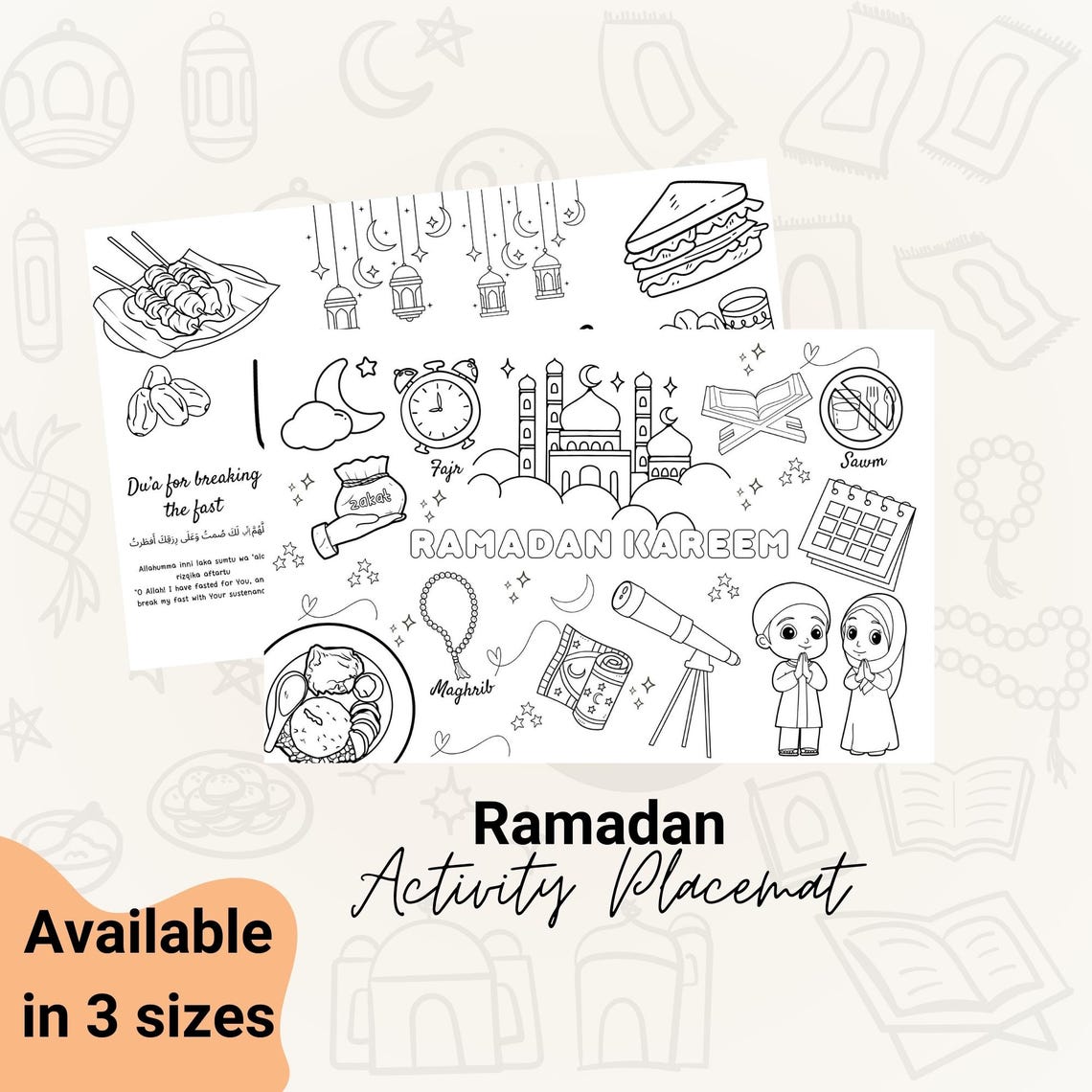 Printable Ramadan Activity Placemat for Kids, Islamic Mealtime Activity ...
