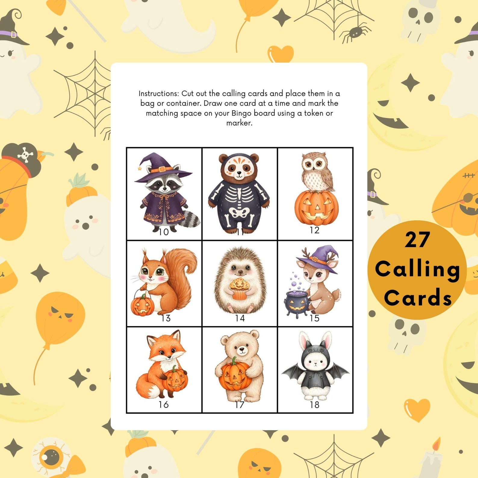 Woodland Halloween Bingo Game for Kids: 20 Printable Cards (instant ...