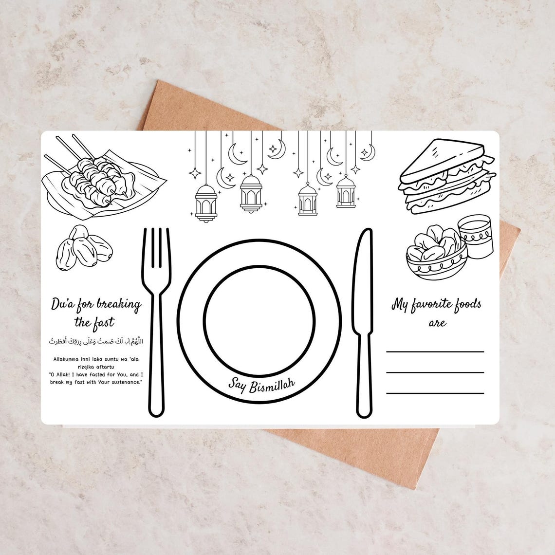 Printable Ramadan Activity Placemat for Kids, Islamic Mealtime Activity ...