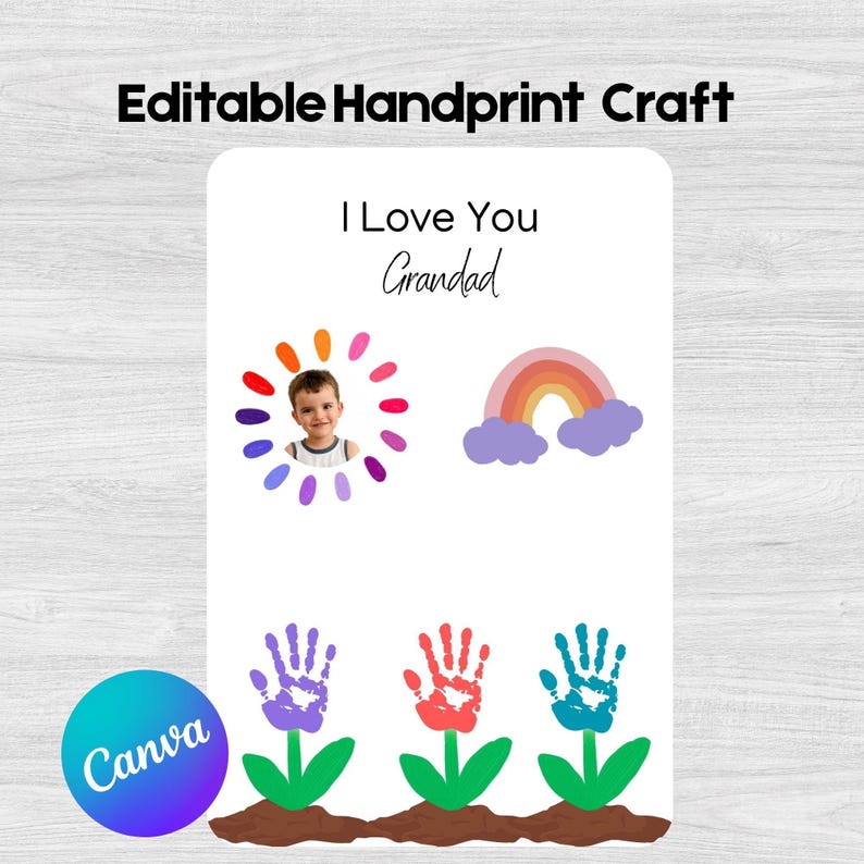 Editable Grandparent Handprint Keepsake Canva Template, Printable Gift ...