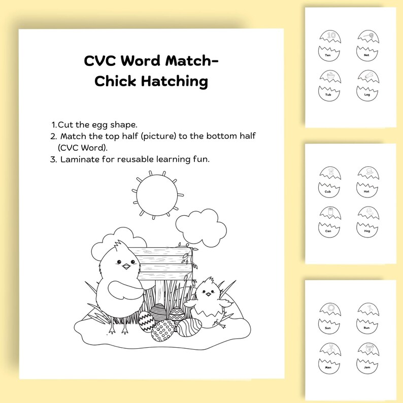 Printable CVC Word Matching Activity for Early Learners-phonics Games ...