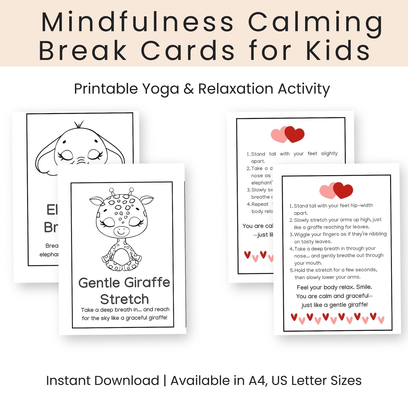 Printable Mindfulness Cards for Kids, Kids Yoga Activity, Breathing and Relaxation Exercises for ...