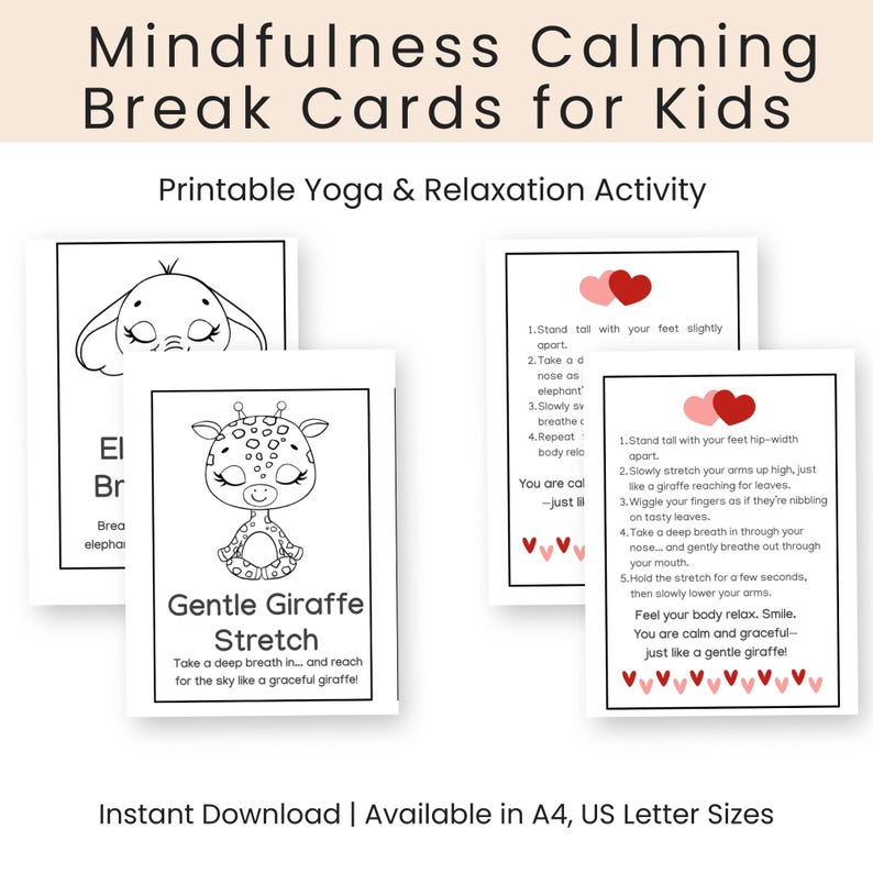 Printable Mindfulness Cards for Kids, Kids Yoga Activity, Breathing and ...